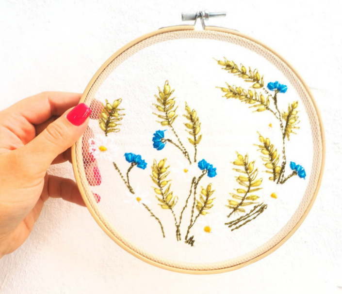 Kornblomst - frit broderi på tyl kit - Broderikit - Alle kits - Ulla Falk